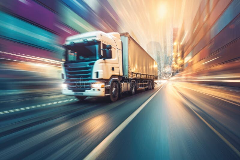 White Truck in Motion on Blurred Road. Stock Image - Image of ...