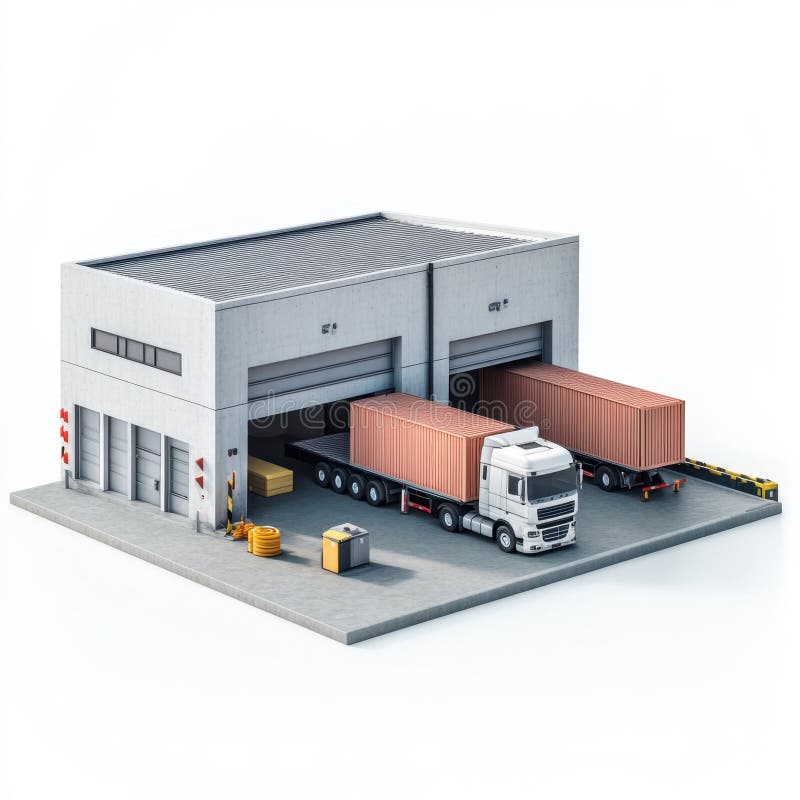 A White Truck is Pulling a Trailer into a Large Building Stock ...