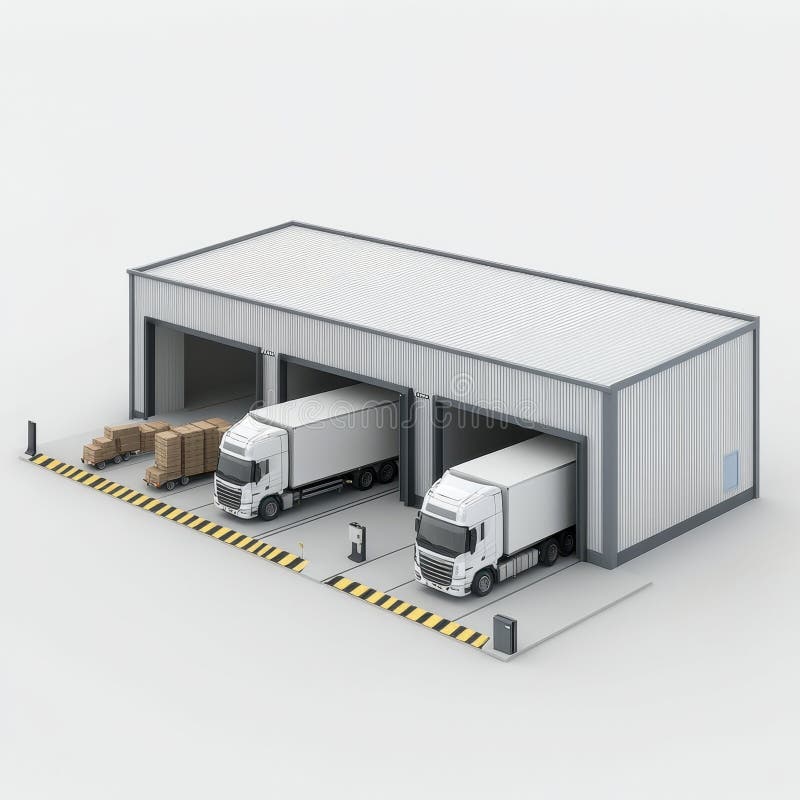 A White Truck is Pulling a Trailer into a Large Building Stock ...