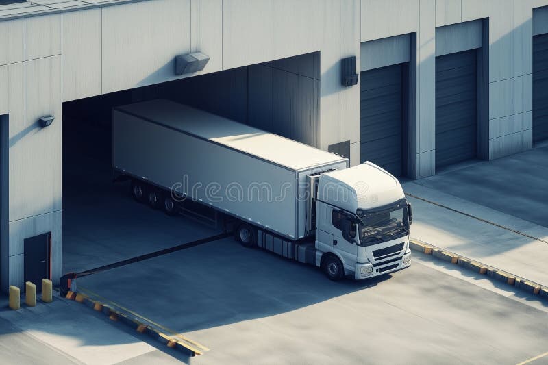 White Truck with Trailer at the Loading Dock of a Modern Warehouse ...