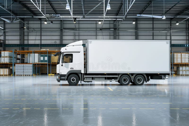 White Truck in Warehouse with Many Boxes, Shipping Warehouse and Truck ...