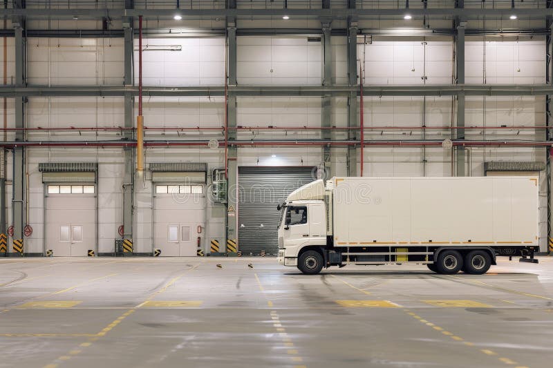 White Truck in Warehouse with Many Boxes, Shipping Warehouse and Truck ...
