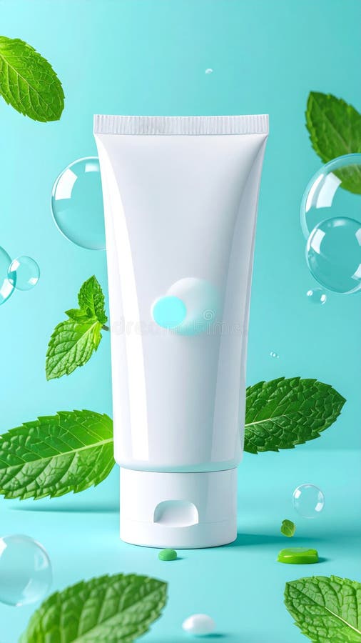 White Tube of Mint Gel with Green Leaves and Bubbles Stock Illustration ...