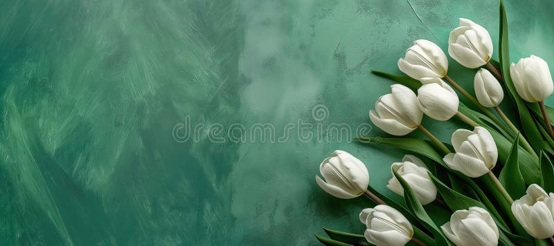 White Tulips Flower on Green Sage Background, Leaf Stock Illustration ...