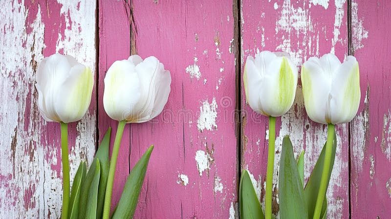 White Tulips Pink Wood Spring Background Greeting Card Stock Photo ...
