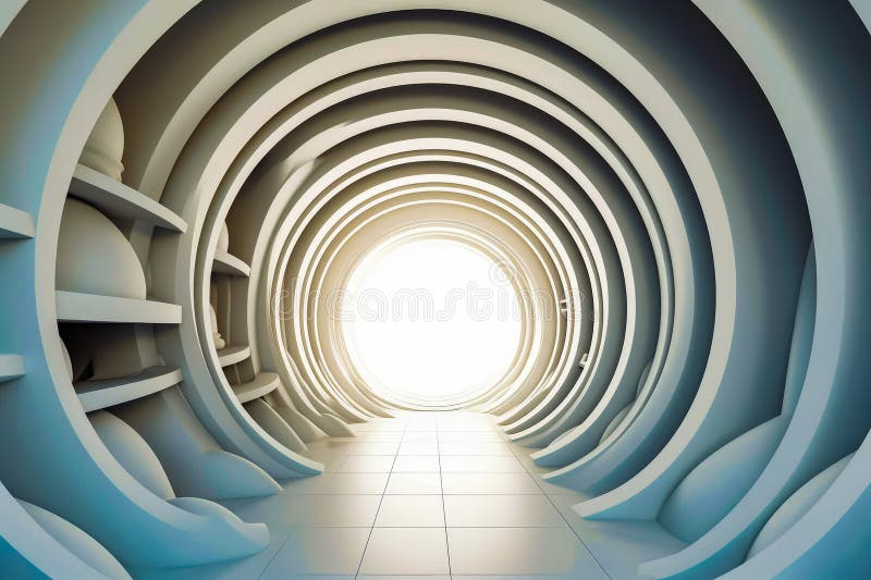 White Tunnel with Light at the End of the Tunnel is Shown. Generative ...