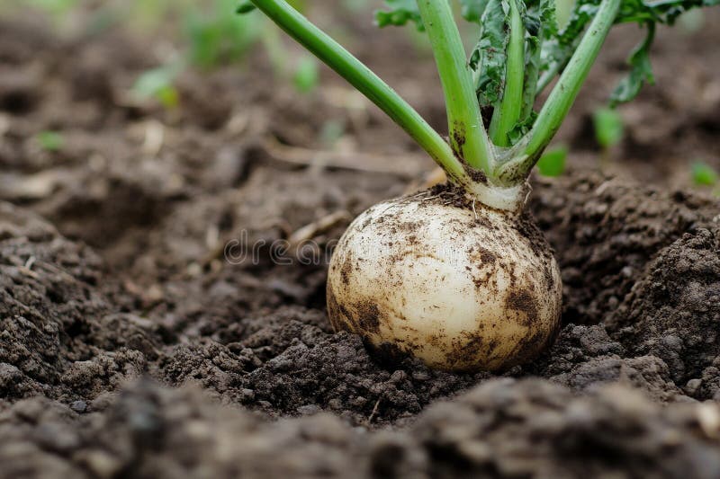 White Turnip Growing in Rich Brown Soil in a Garden Setting Stock Image ...