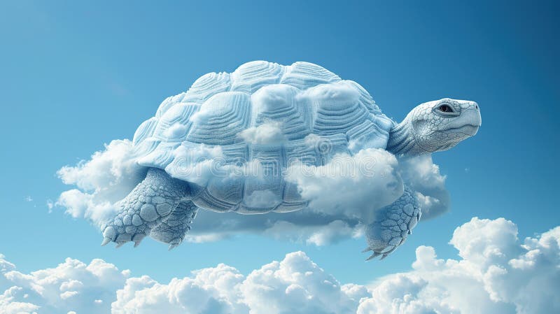 A White Turtle Made of Clouds Floats in a Blue Sky Stock Illustration ...