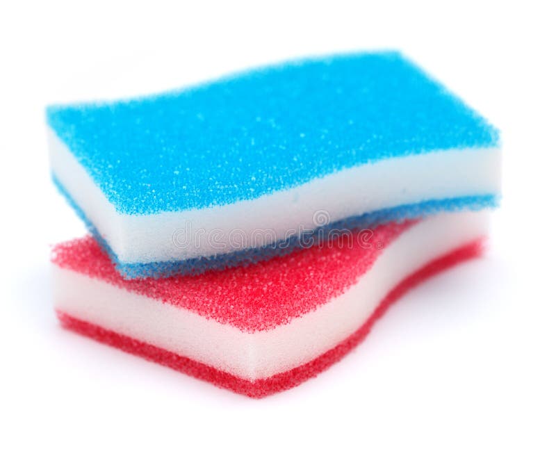 On White Two Kitchen Sponges in Blue and Red Color. Stock Image - Image ...