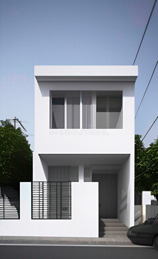 White Two-storey Detached House in Minimalist Style. Stock Image ...