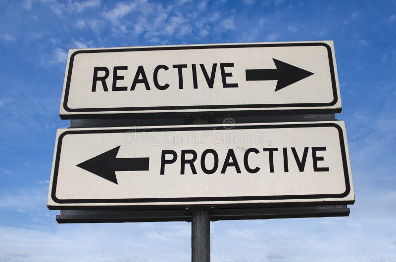 White Two Street Signs with Arrow on Metal Pole with Word Reactive and ... White Two Street Signs with Arrow on Metal Pole with Word Reactive and ...