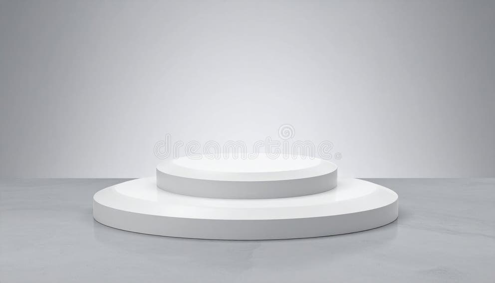 White Two Tiered Round Podium on Speckled Surface in a Studio Setting ...