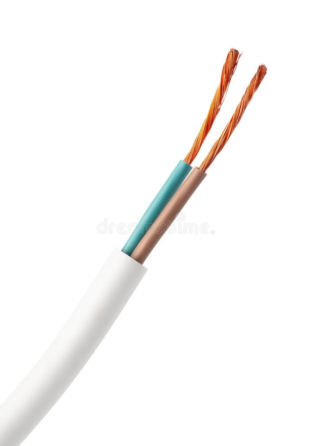 White Two-Wire Electrical Cable with Exposed Copper Wires Stock Image ...