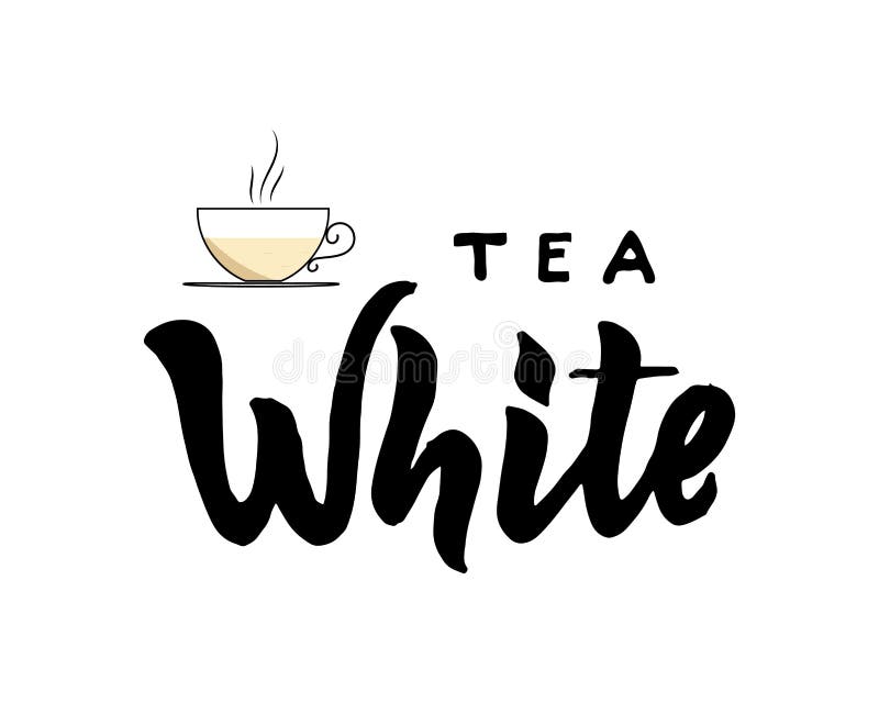 White Type of Tea with Cup. Hand Calligraphy Lettering. Vector ...