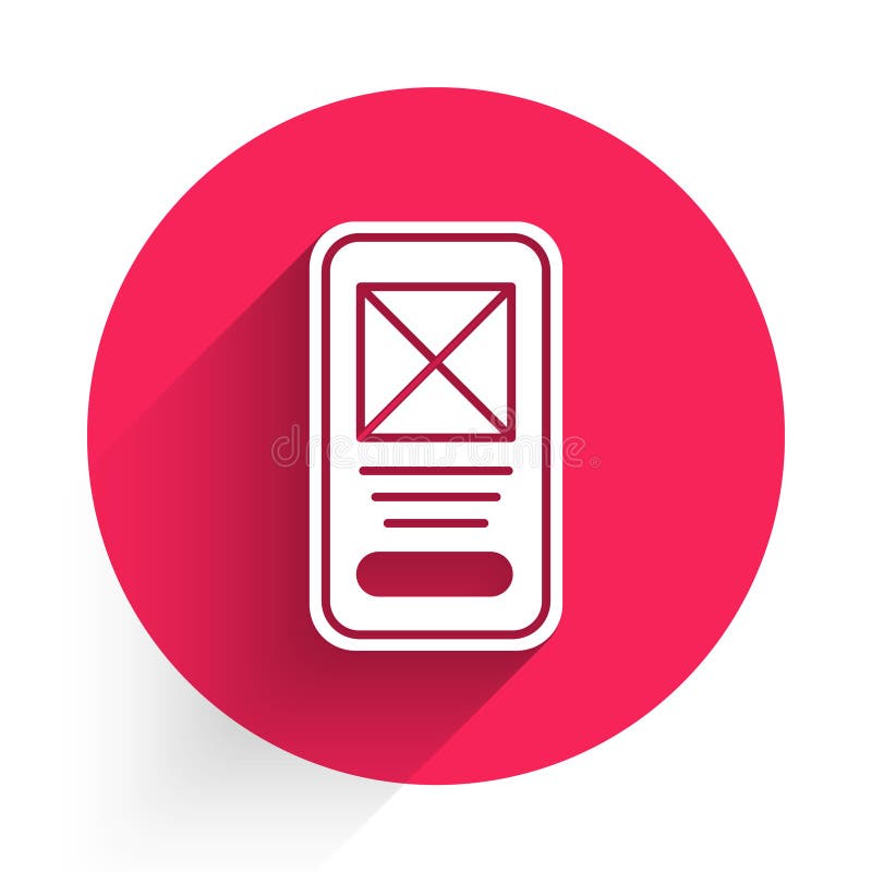 White UI or UX Design Icon Isolated with Long Shadow. Red Circle Button ...