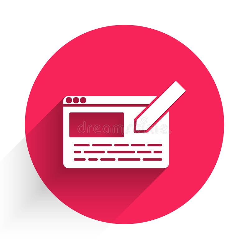 White UI or UX Design Icon Isolated with Long Shadow. Red Circle Button ...