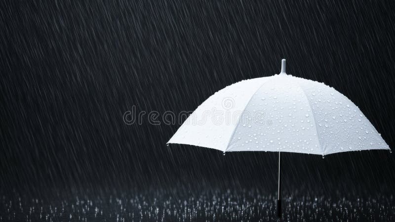 White Umbrella in a Heavy Rain Storm Stock Image - Image of rainy ...