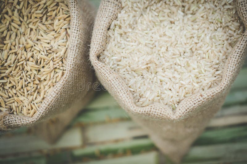 White Grain Rice in Burlap Sack Bag Stock Photo - Image of uncooked ...