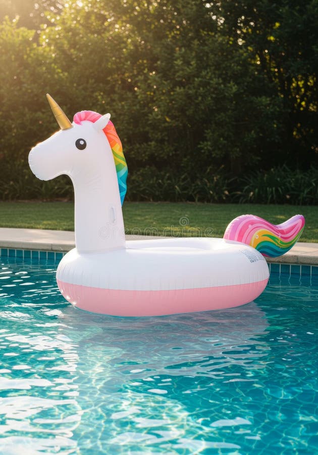 White Unicorn Pool Float Summer Fun Stock Illustration - Illustration ...