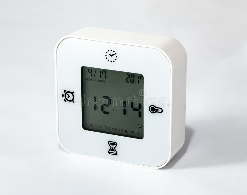 White Universal Desk Clock Alarm Clock, Also Showing Days of the Stock ...