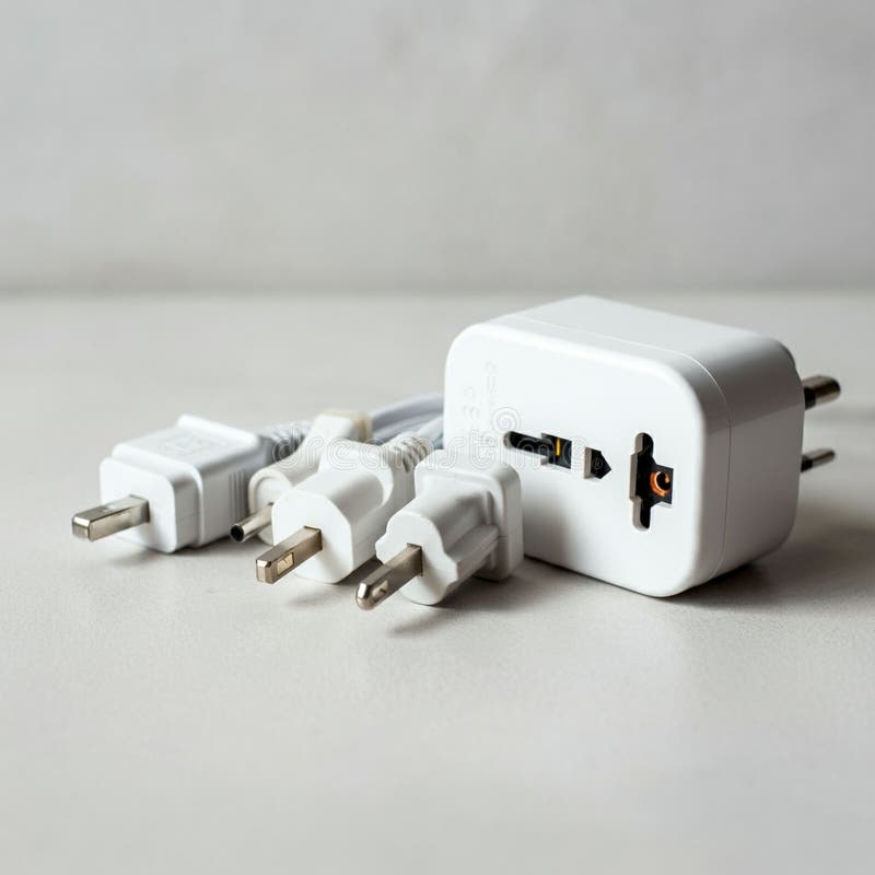 White Universal Plug Adapter and Three White Plug Heads with Metal ...