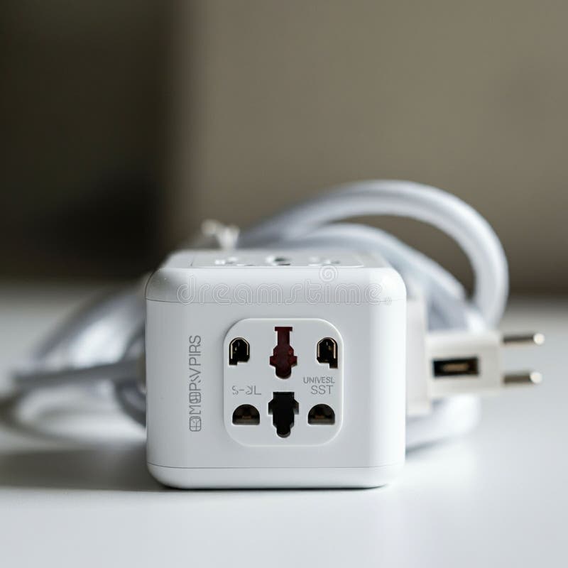 White Universal Power Cube with Multiple Socket Options on One Face ...