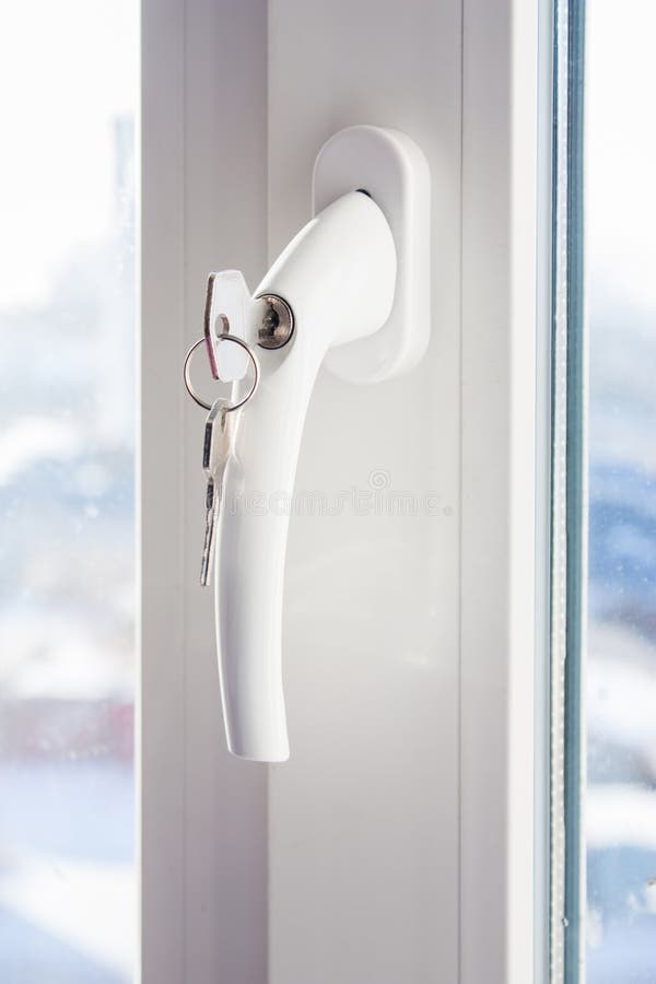 White UPVC Window with Lockable Handle Stock Image - Image of frame ...