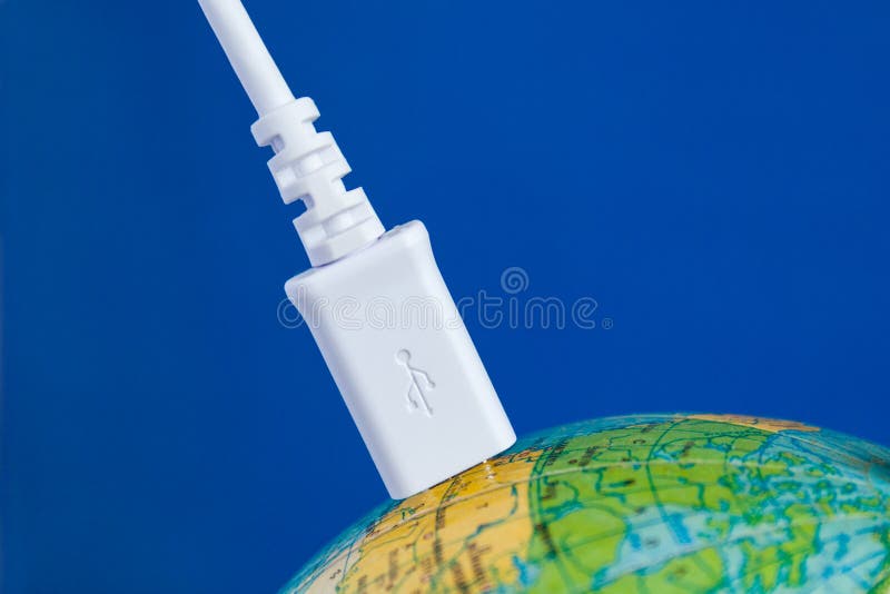 USB Cable is Connected To the Globe. Concept Stock Photo - Image of ...