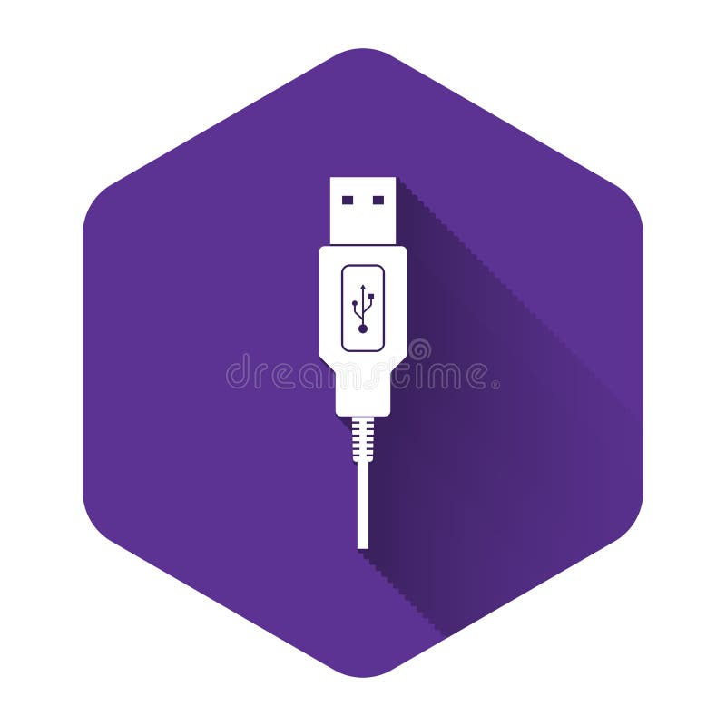 White USB Cable Cord Icon with Long Shadow. Connectors and Sockets for ...