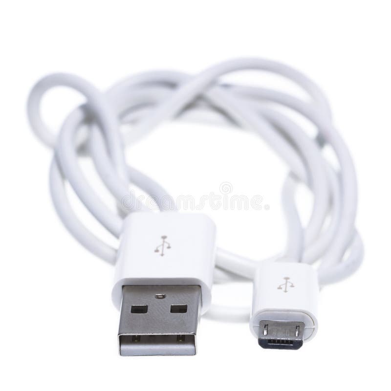 White USB Cable Isolated on White Stock Photo - Image of isolated ...