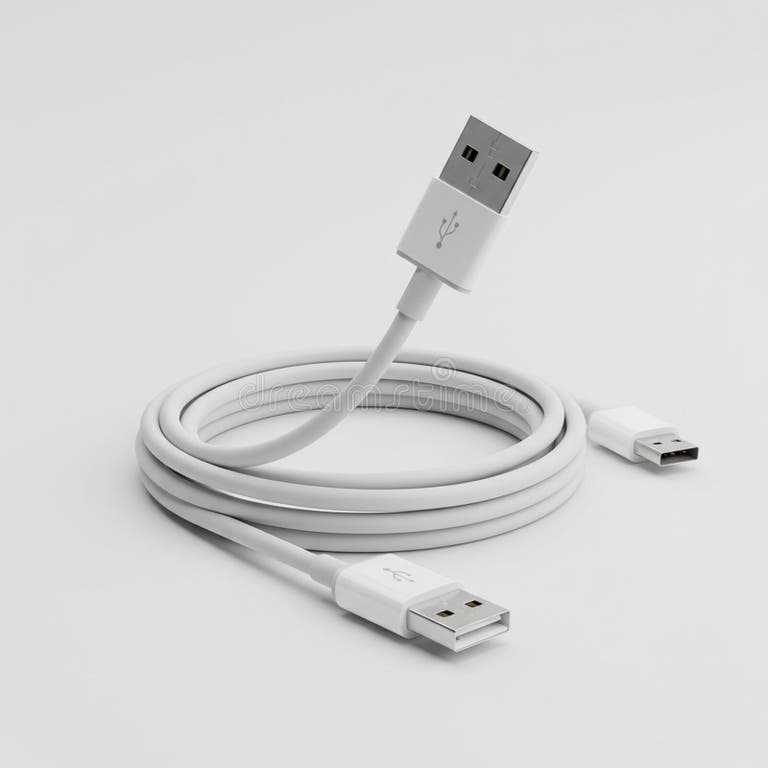 White USB Cable with a Standard USB-a Connector and a Micro USB ...