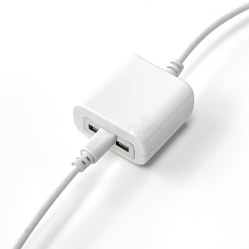 White USB Charger Adapter with Cable on White Backgroun Stock ...