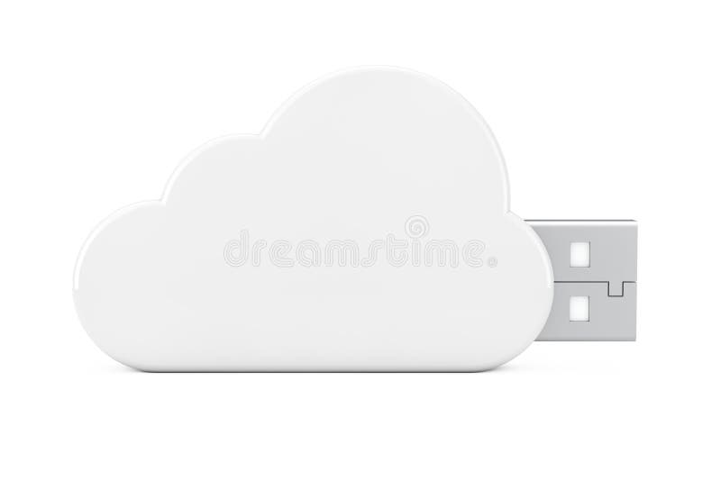 White Usb Flash Drive in Cloud Shape. 3d Rendering Stock Illustration ...