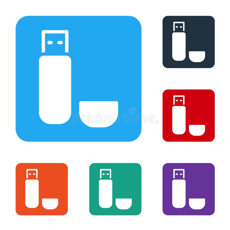 White USB Flash Drive Icon Isolated on White Background. Set Icons in ...
