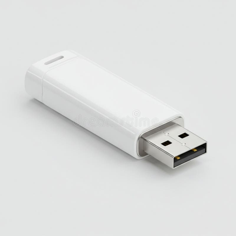 White USB Flash Drive with a Rectangular Design, Featuring a Smooth ...
