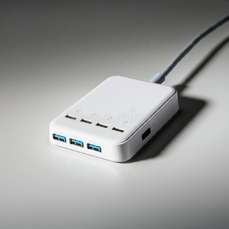 White USB Hub Featuring Multiple Ports, Including Three USB 3.0 Ports ...