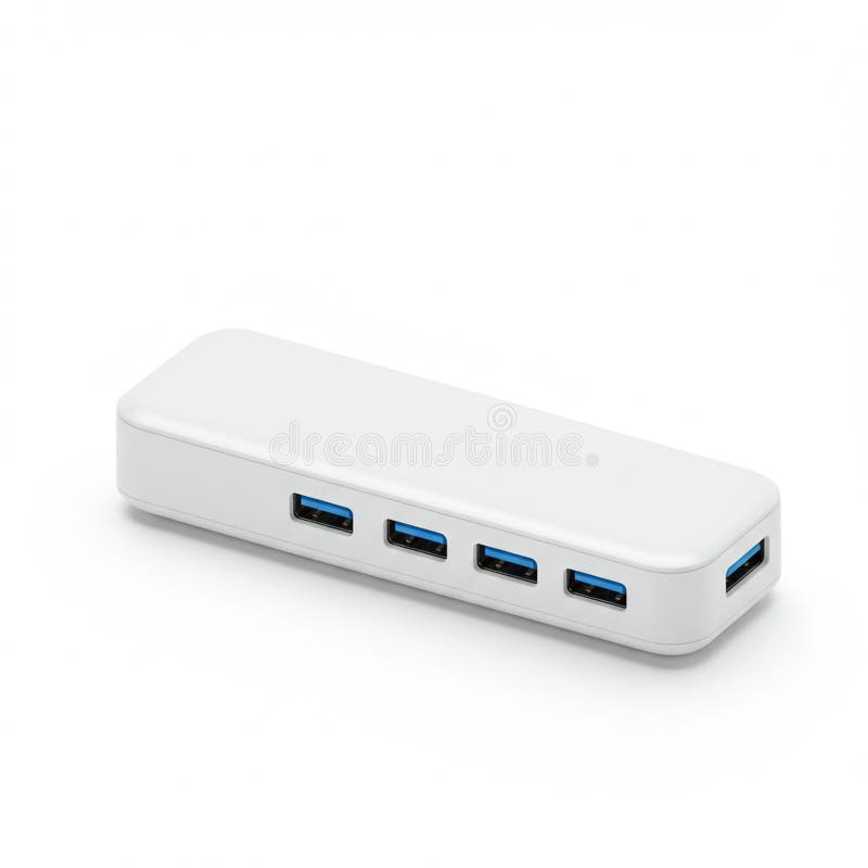 White USB Hub with Five USB 3.0 Ports, Featuring a Sleek and Compact ...