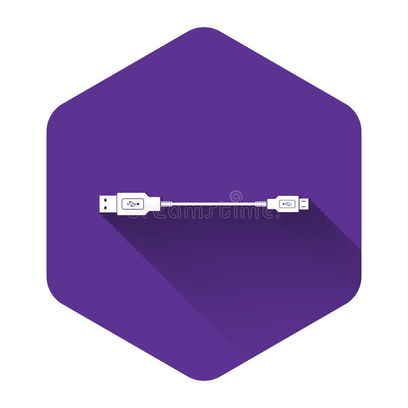White USB Micro Cables Icon with Long Shadow. Connectors and Sockets ...