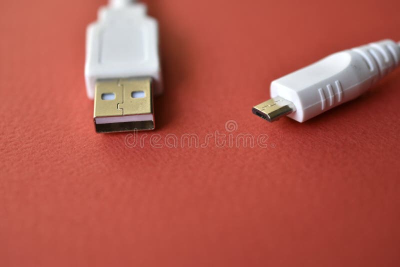 White USB PC Cable on Red Background Stock Photo - Image of micro ...