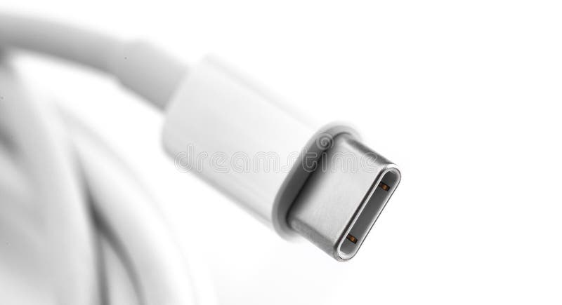White USB Type-C Cable Closeup on White Stock Image - Image of media ...