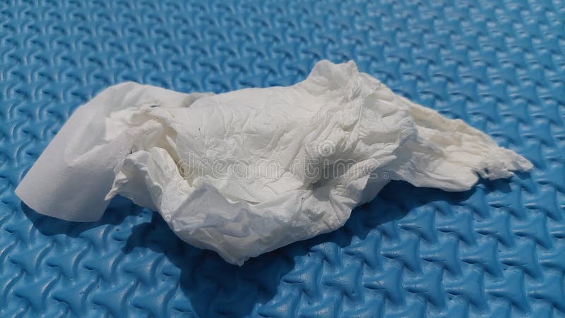 White Used Tissue on the Blue Carpet Stock Photo - Image of blue, used ...