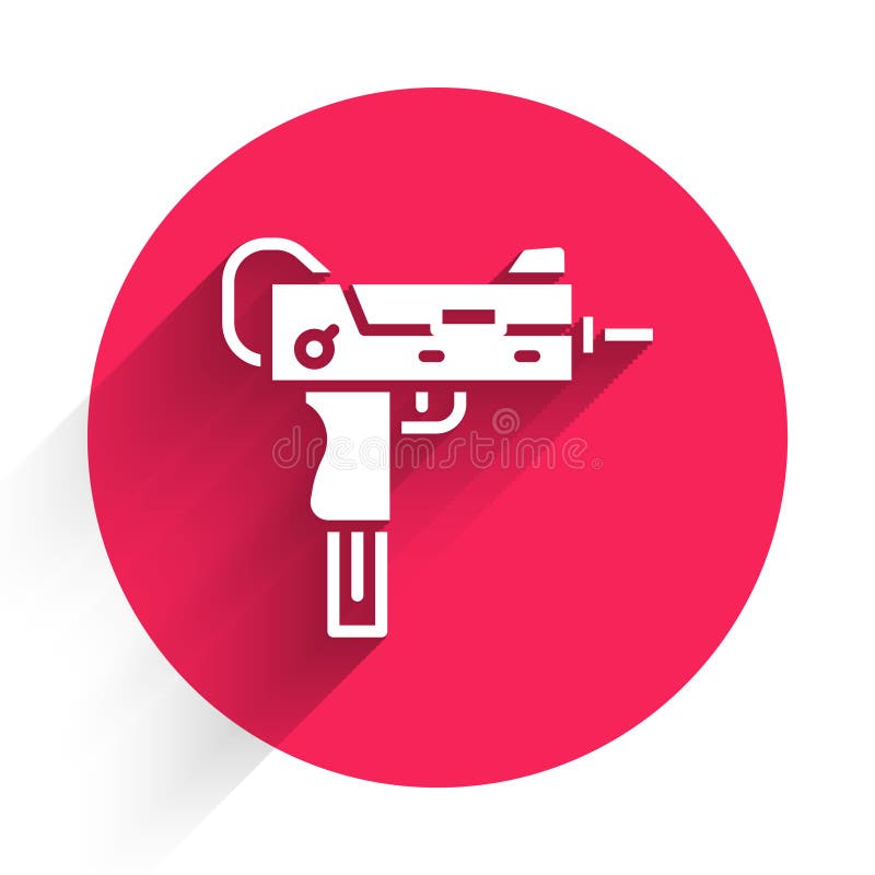 White UZI Submachine Gun Icon Isolated with Long Shadow. Automatic ...