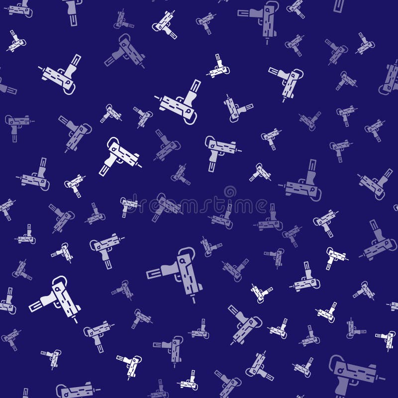 White UZI Submachine Gun Icon Isolated Seamless Pattern on Blue ...