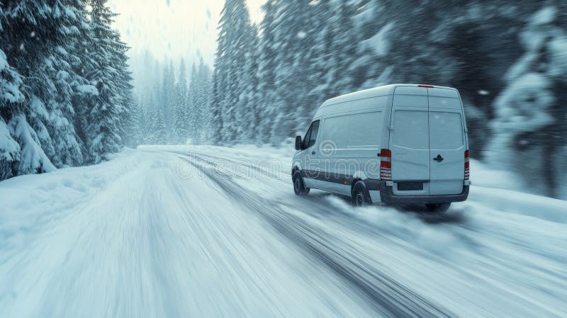 A White Van Driving through a Snowstorm. Generative AI. Stock ...