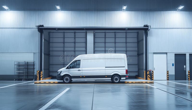 White Van on Loading Dock of Modern Warehouse Professional Photography ...
