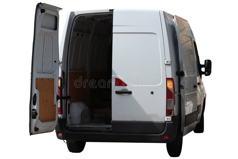White Van with Lower Tailgate Open for Unloading- Stock Image - Image ...