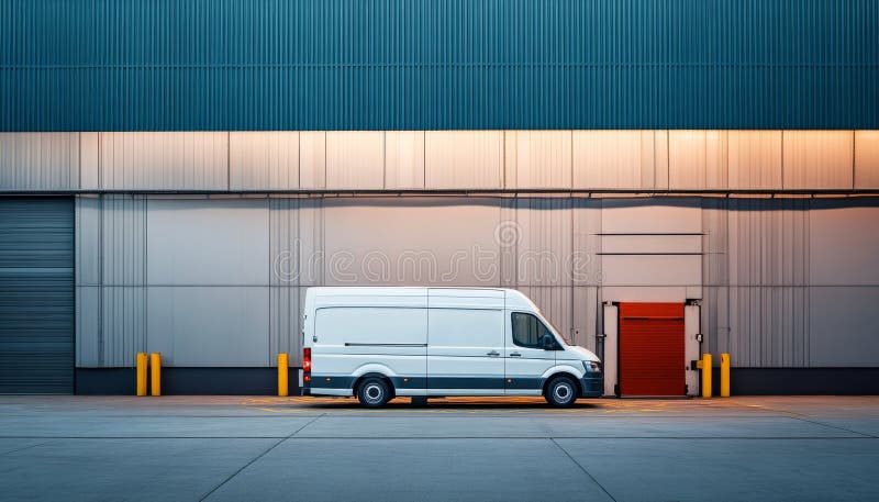 White Van at Modern Warehouse Loading Platform Professional Photography ...
