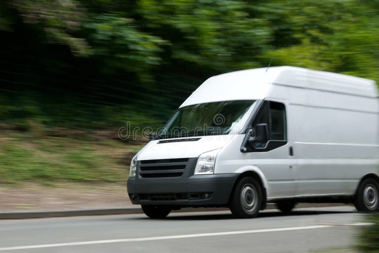 White Van Moving Fast stock photo. Image of driver, courier - 20486032