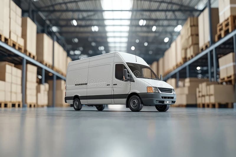 A White Van is Parked in a Warehouse, Logistics Progress and Delivery ...