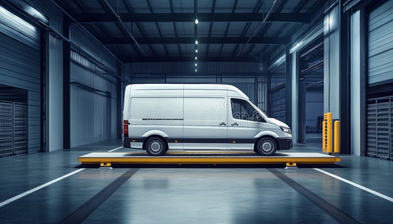 White Van Positioned on a Loading Platform of a Modern Warehouse in ...